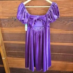 TRUCE | Dresses | Nwt Truce Girls Boho Purple Velvet Puff Sleeve Bow ...